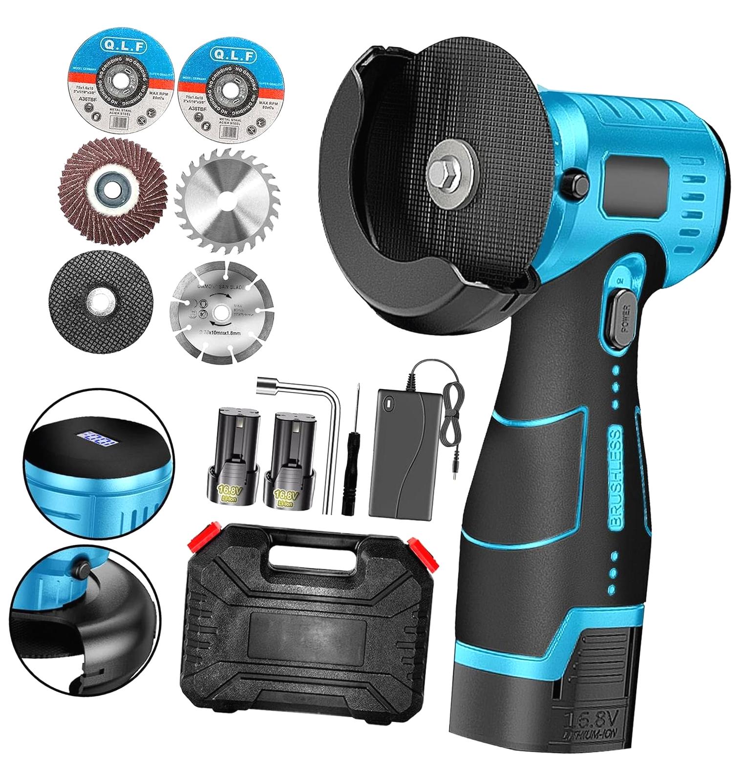 SKYSONIC Brushless Cordless Angle Grinder Set, Mini Electric Grinding ...