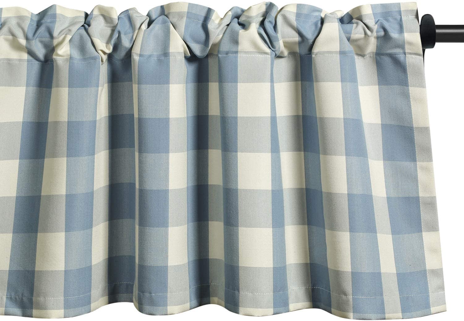 SKYSONIC Buffalo Check Valance for Windows, Blue and White Kitchen ...