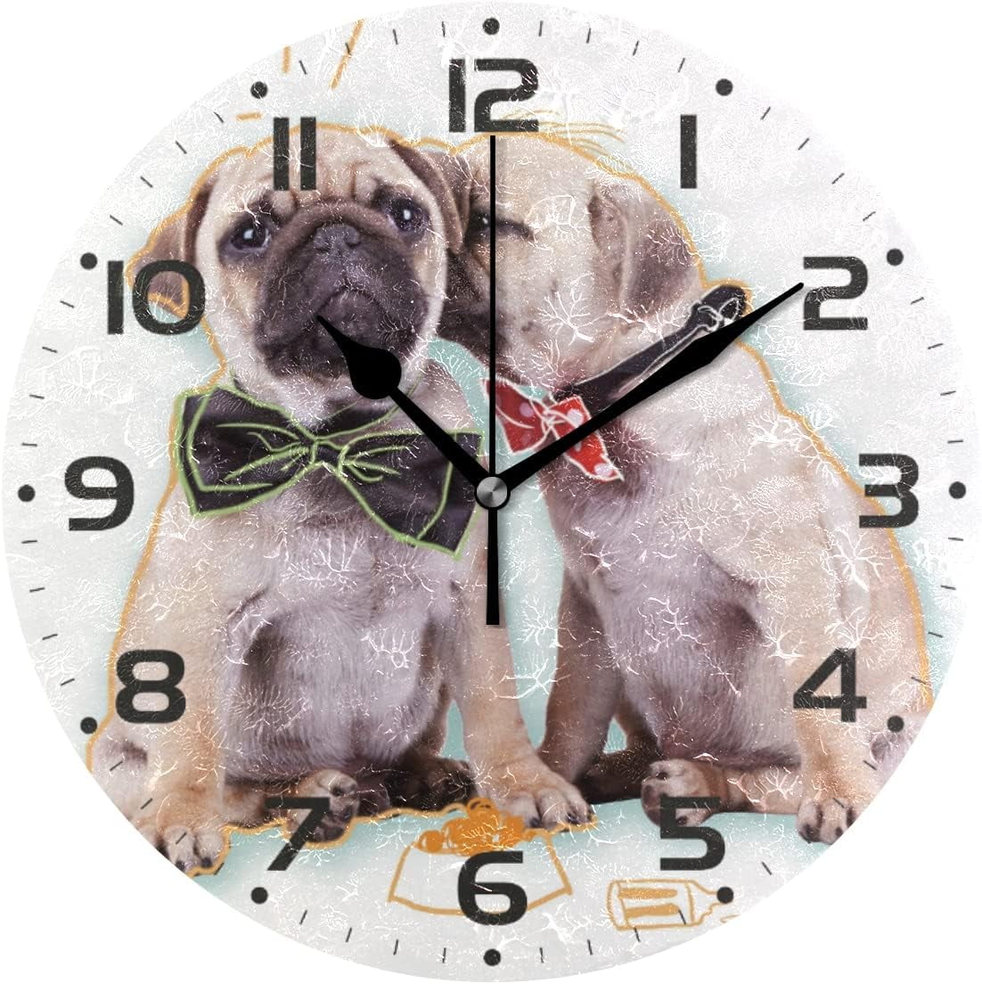 SKYSONIC Bulldog Cute Puppy Wall Clock 10 Inch Silent Non Ticking Round ...