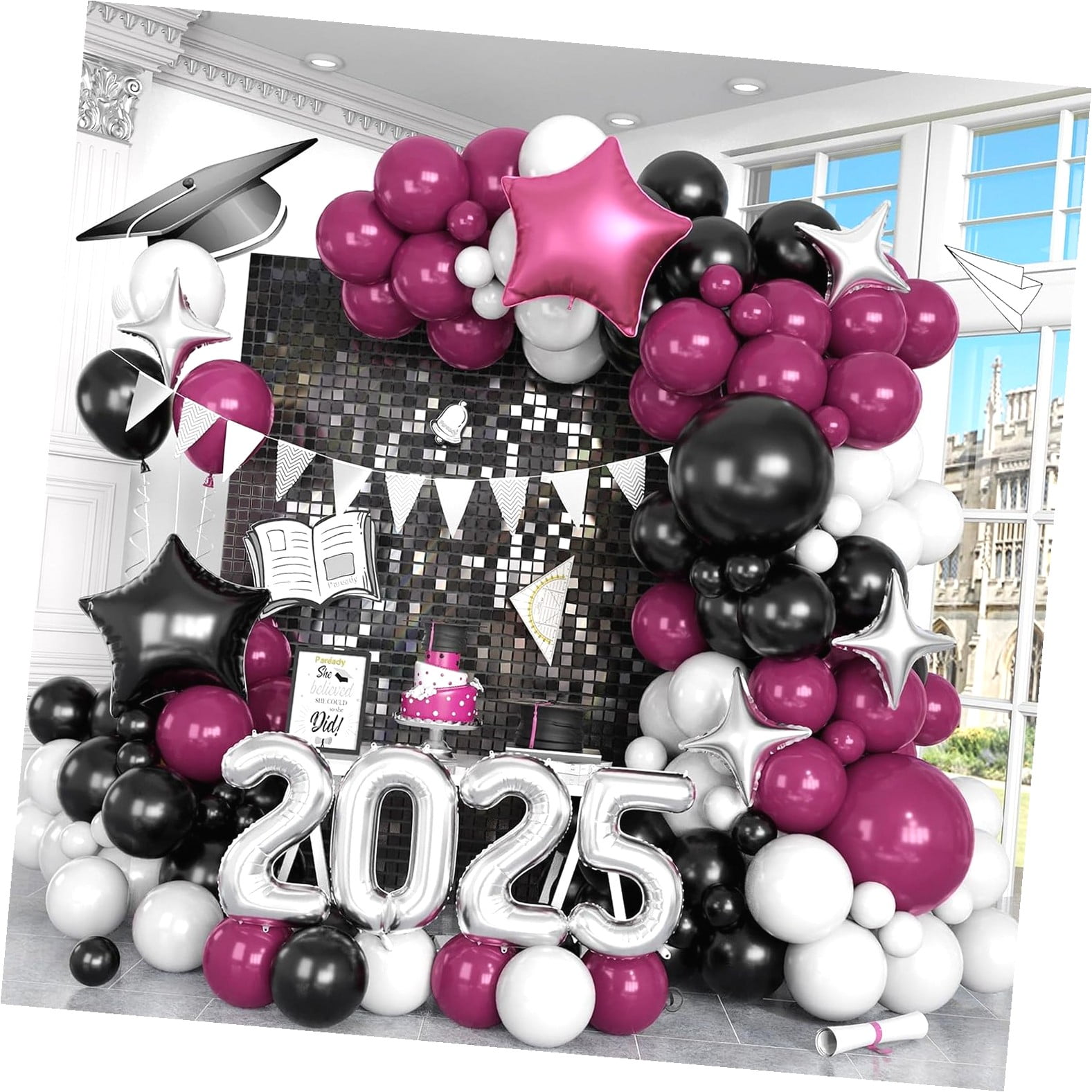 SKYSONIC Burgundy White Arch Kit with Star Balloon Pennant Bunting 2025 ...