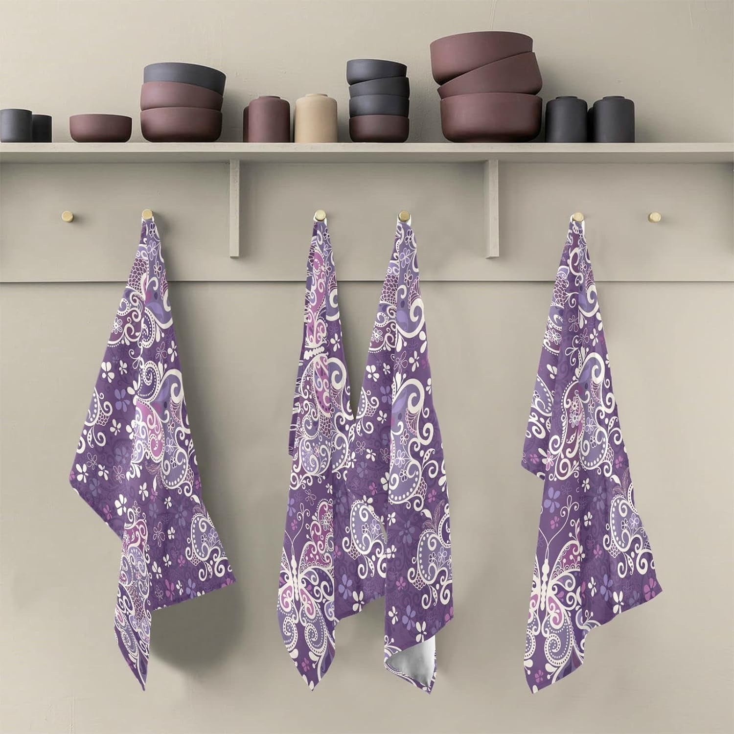 SKYSONIC Butterflies and Flower Kitchen Dish Towel Set,Drying Kitchen ...