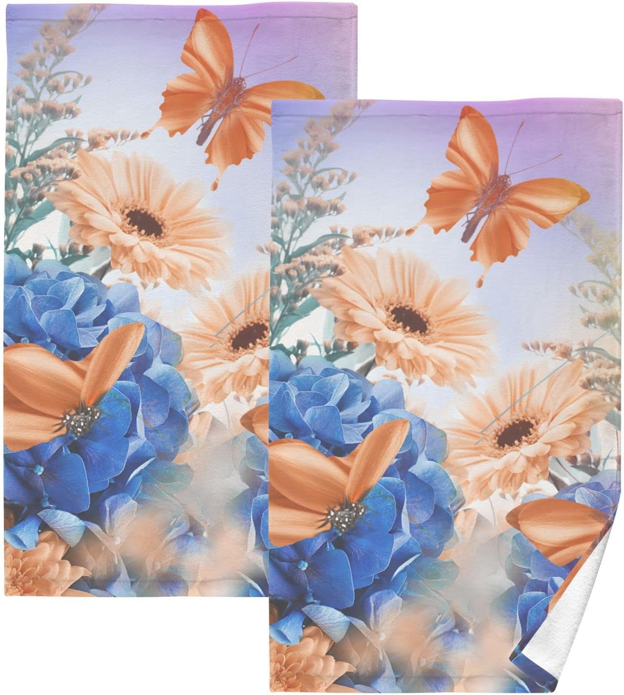 SKYSONIC Butterfly Cotton Hand Towels Set of 2 Absorbent Bath Towel ...