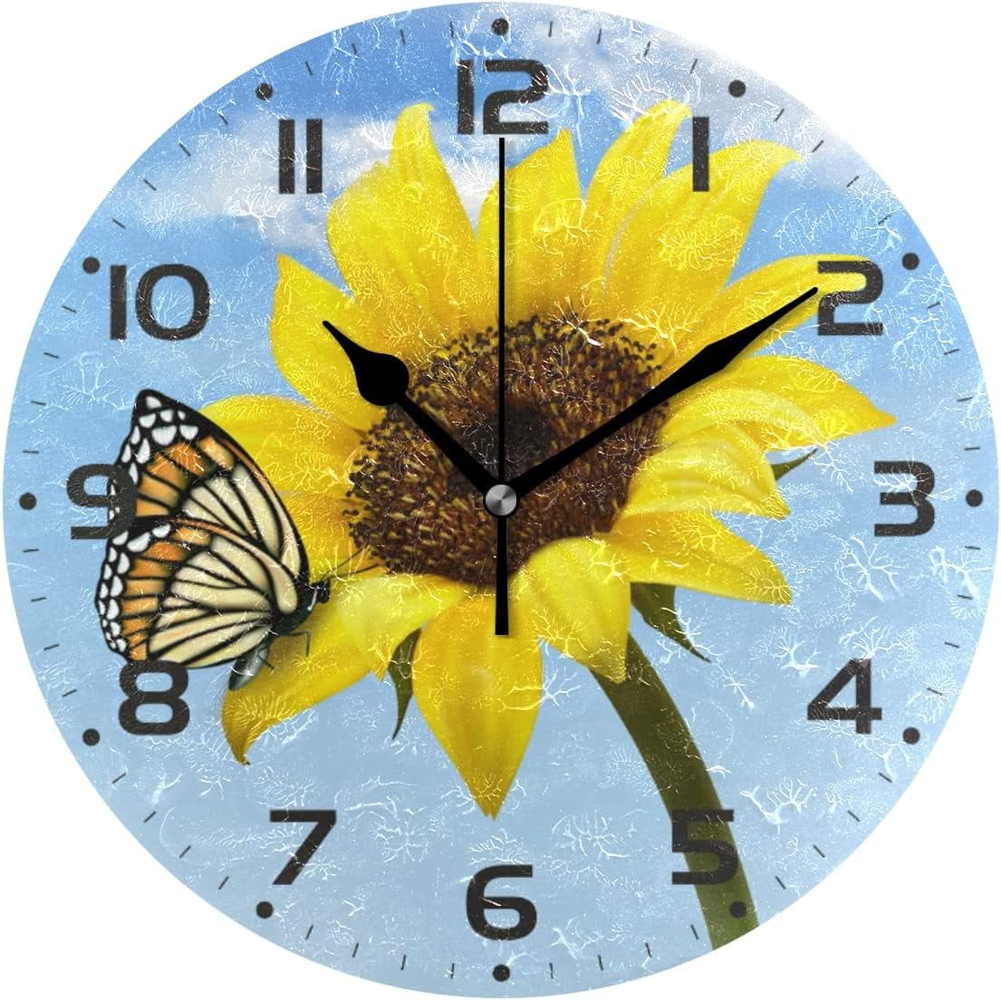 SKYSONIC Butterfly Sunflower Wall Clock 10 Inch Silent Non Ticking ...