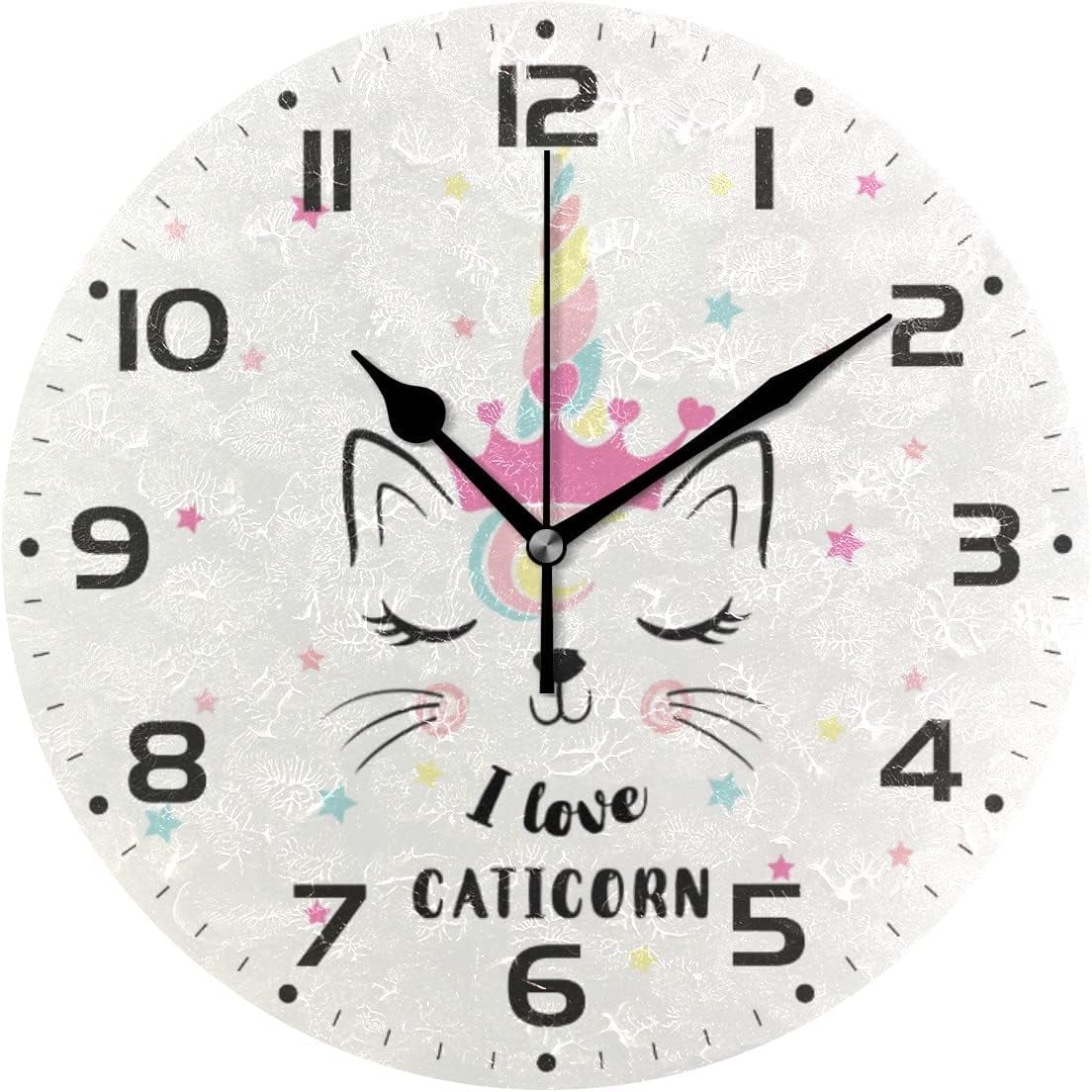 SKYSONIC Cartoon Cat Wall Clock 10 Inch Silent Non Ticking Round Clock ...