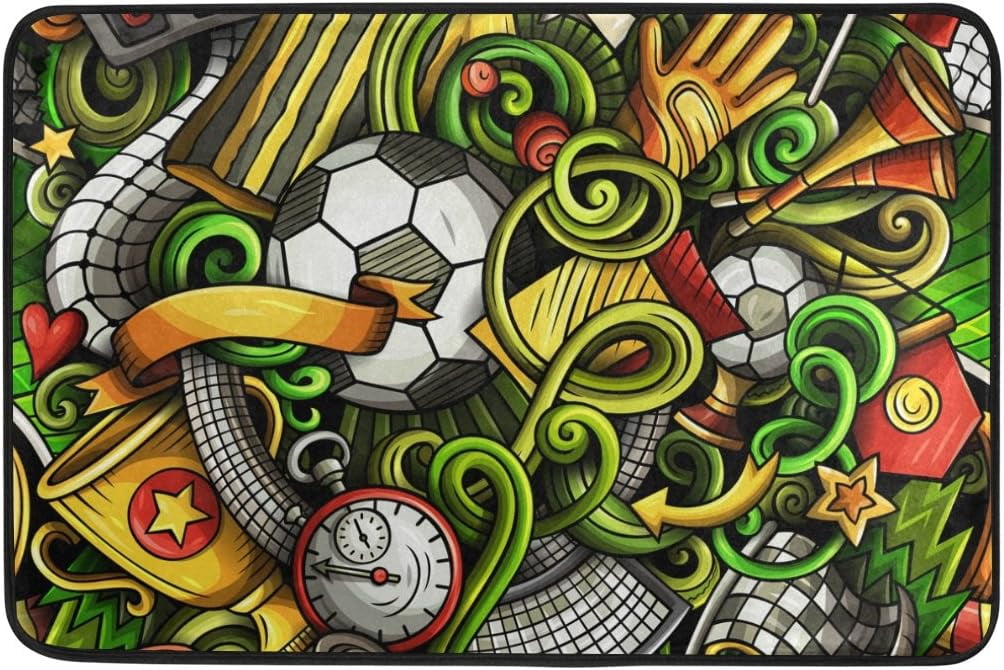 SKYSONIC Cartoon Doodles Football Area Rug Pad 23.6x15.7 inch, 100% ...