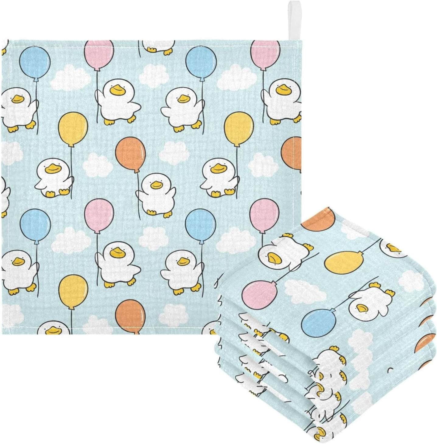 SKYSONIC Cartoon Duck with Balloon Baby Muslin Washcloths Face Towel ...