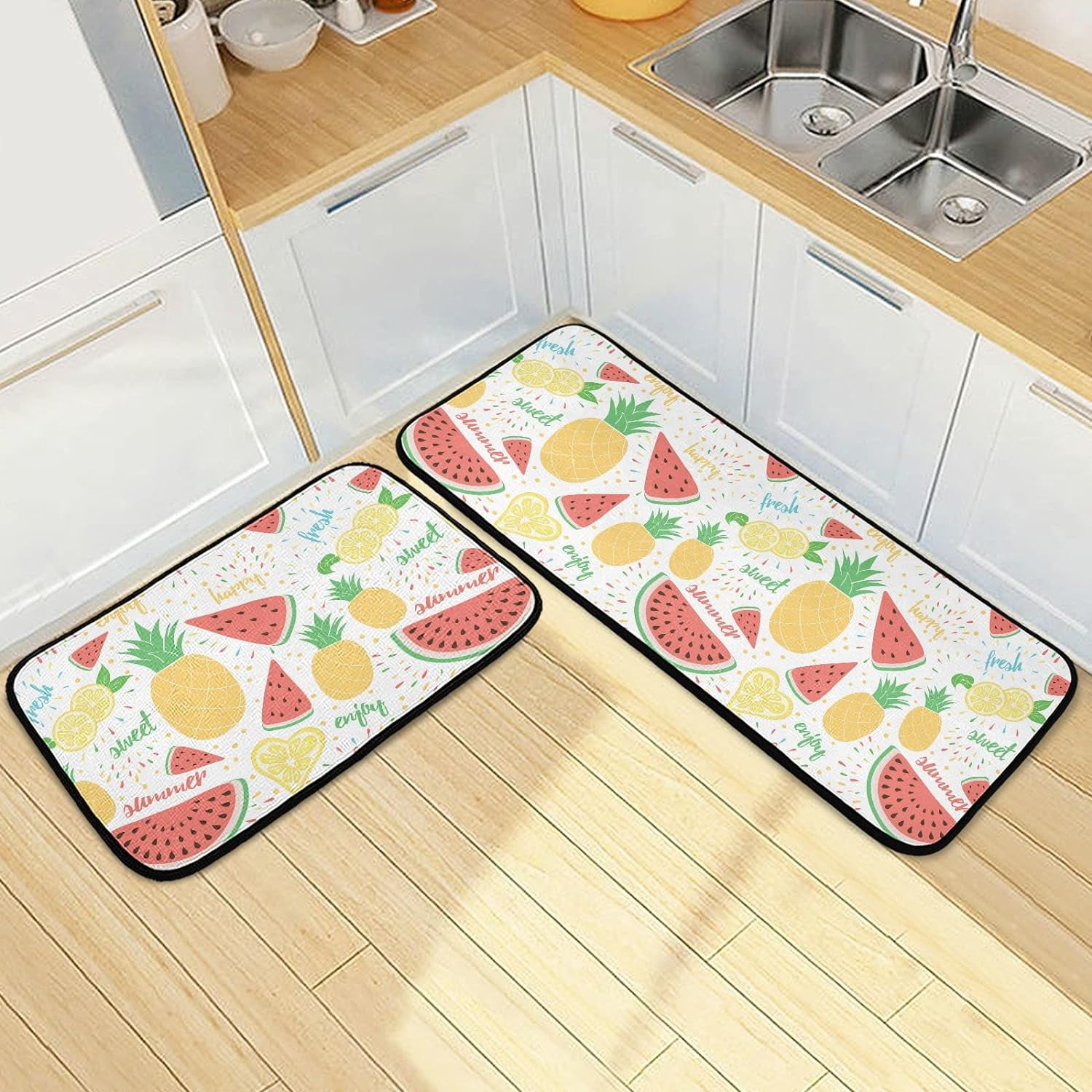 SKYSONIC Cartoon Fruit Watermelon Kitchen Mats and Rugs Happy Enjoy ...