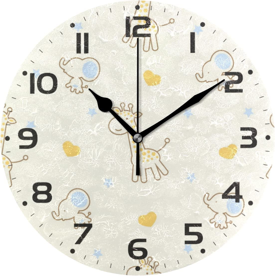 SKYSONIC Cartoon Giraffe Baby Elephant Wall Clock 10 Inch Silent Non ...