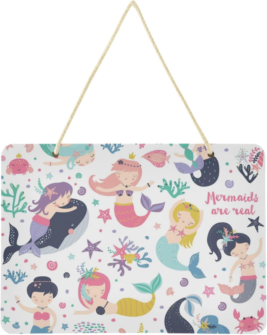 SKYSONIC Cartoon Mermaids Welcome Sign Front Door Decor Wall Hanging ...