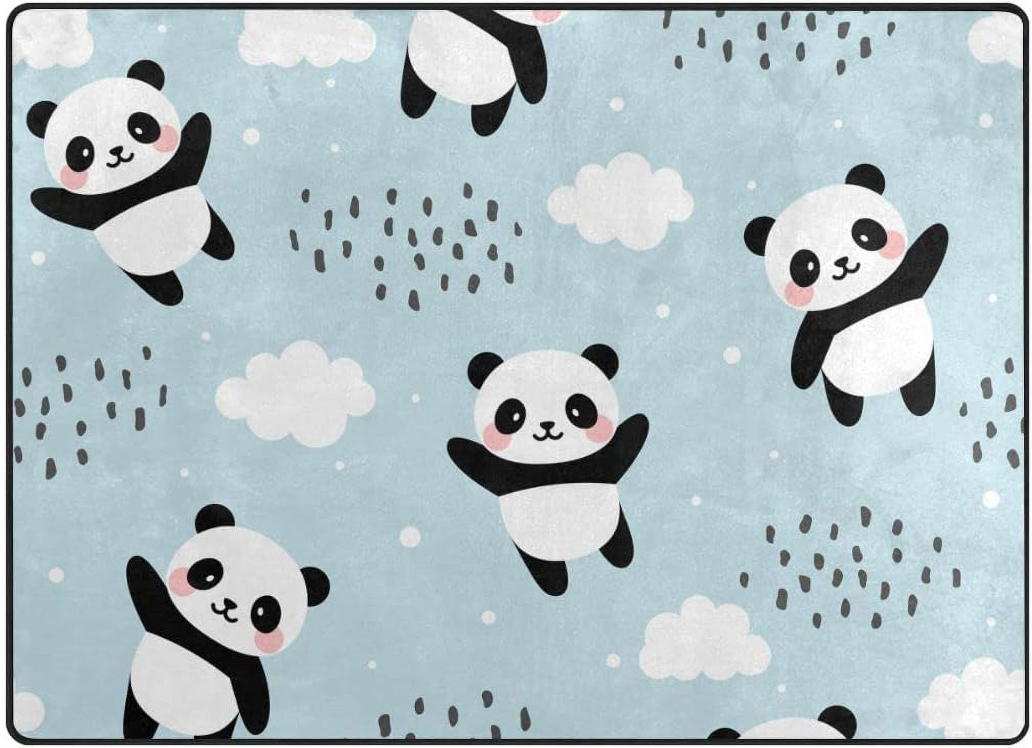 SKYSONIC Cartoon Panda Blue Area Rug 80"x58" Pet & Child Friendly ...