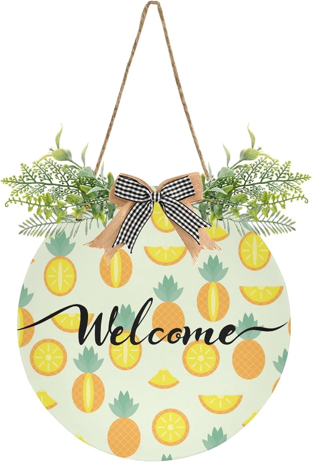 SKYSONIC Cartoon Pineapple Welcome Sign Front Door Decor Round Door ...
