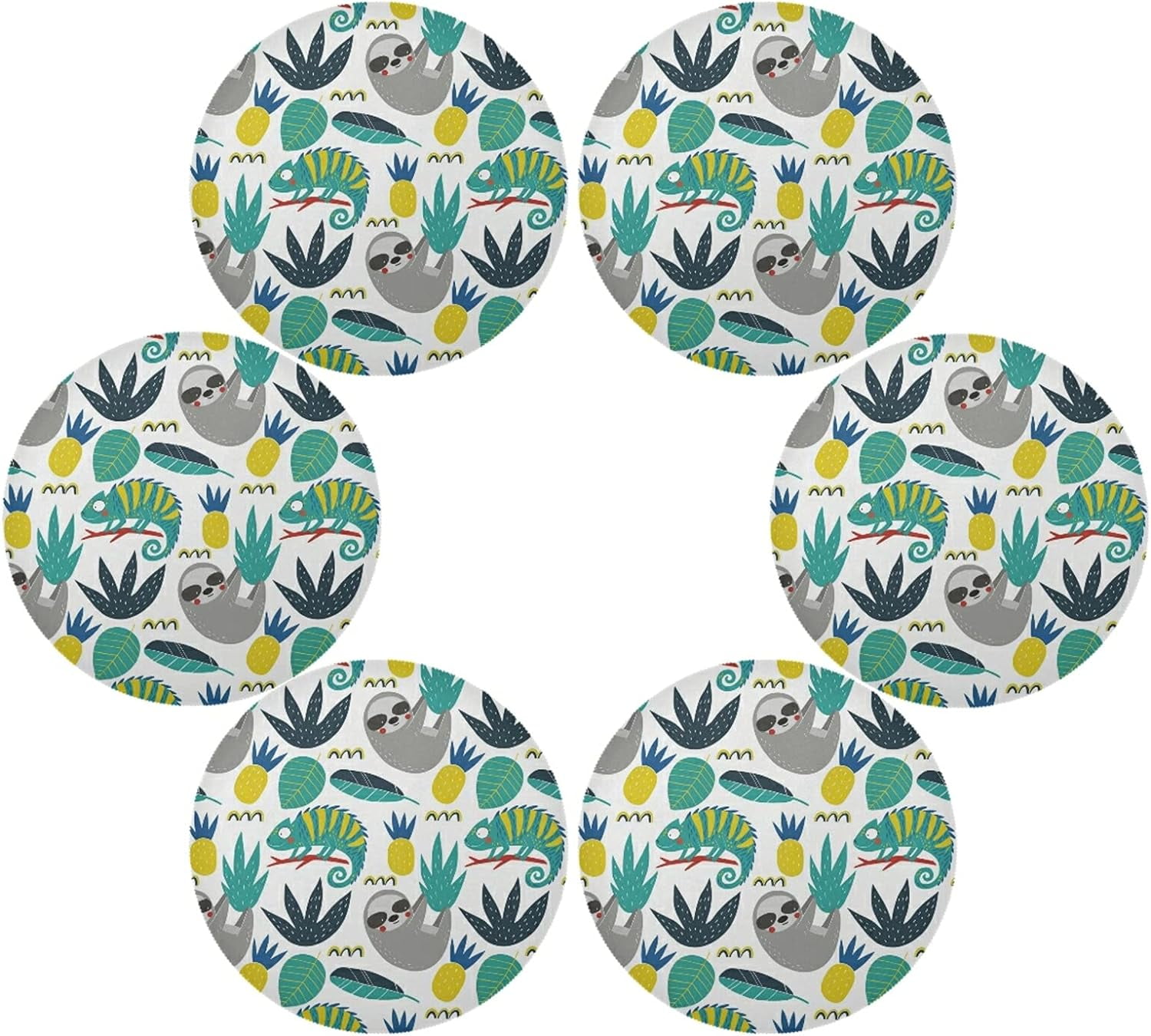 SKYSONIC Cartoon Sloth Round Placemats for Dining Table Non-Slip Heat ...