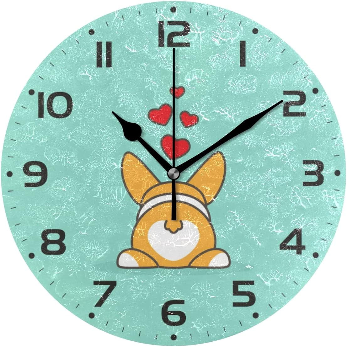 SKYSONIC Cartoon Welsh Corgi Dog Wall Clock 10 Inch Silent Non Ticking ...