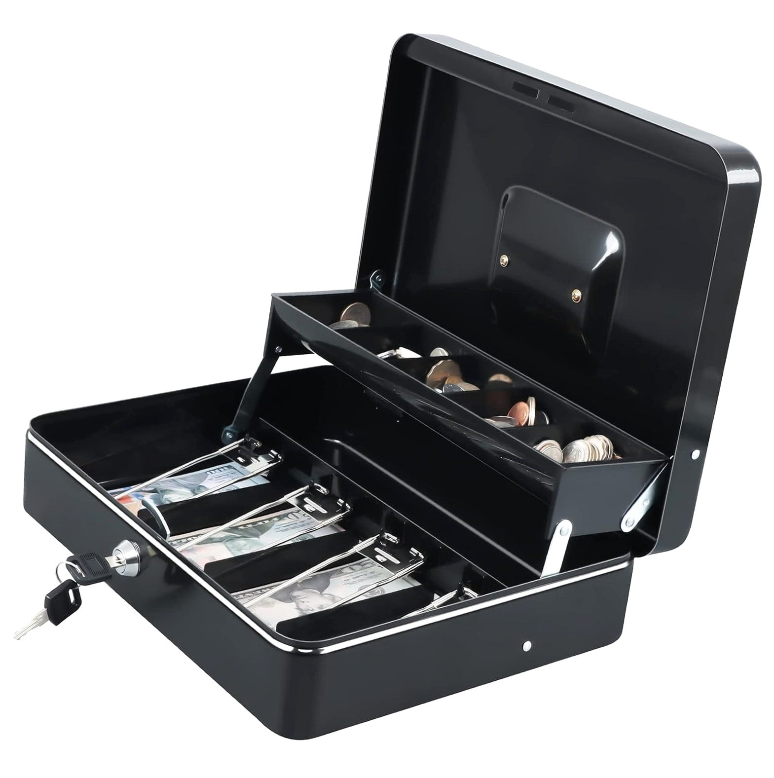 SKYSONIC Cash Box with Tray and Key Lock, Tiered, Cantilever Design, 4 ...