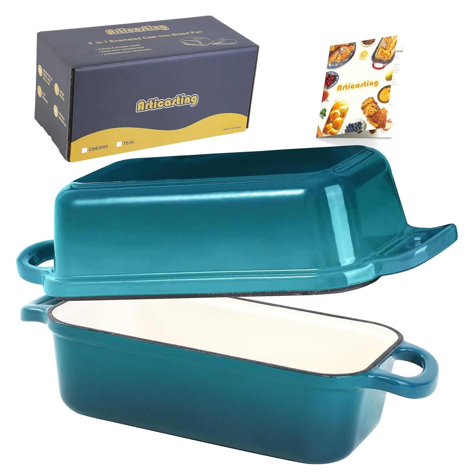 SKYSONIC Cast Iron Loaf Pan With Lid, Enameled Bread Loaf Pan For ...