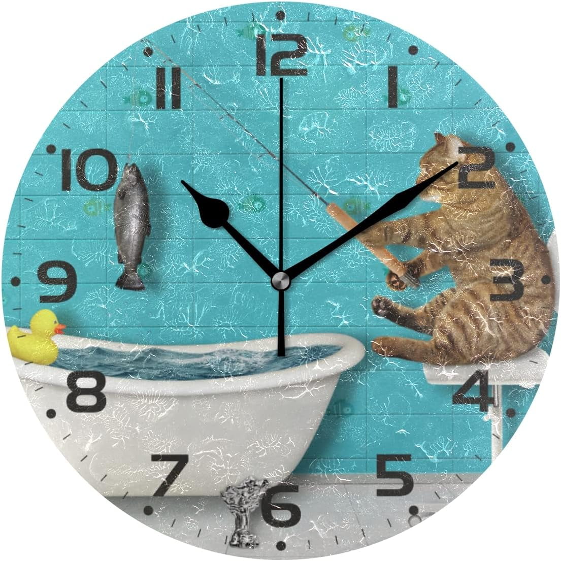 SKYSONIC Cat in A Bathtub Wall Clock 10 Inch Silent Non Ticking Round ...