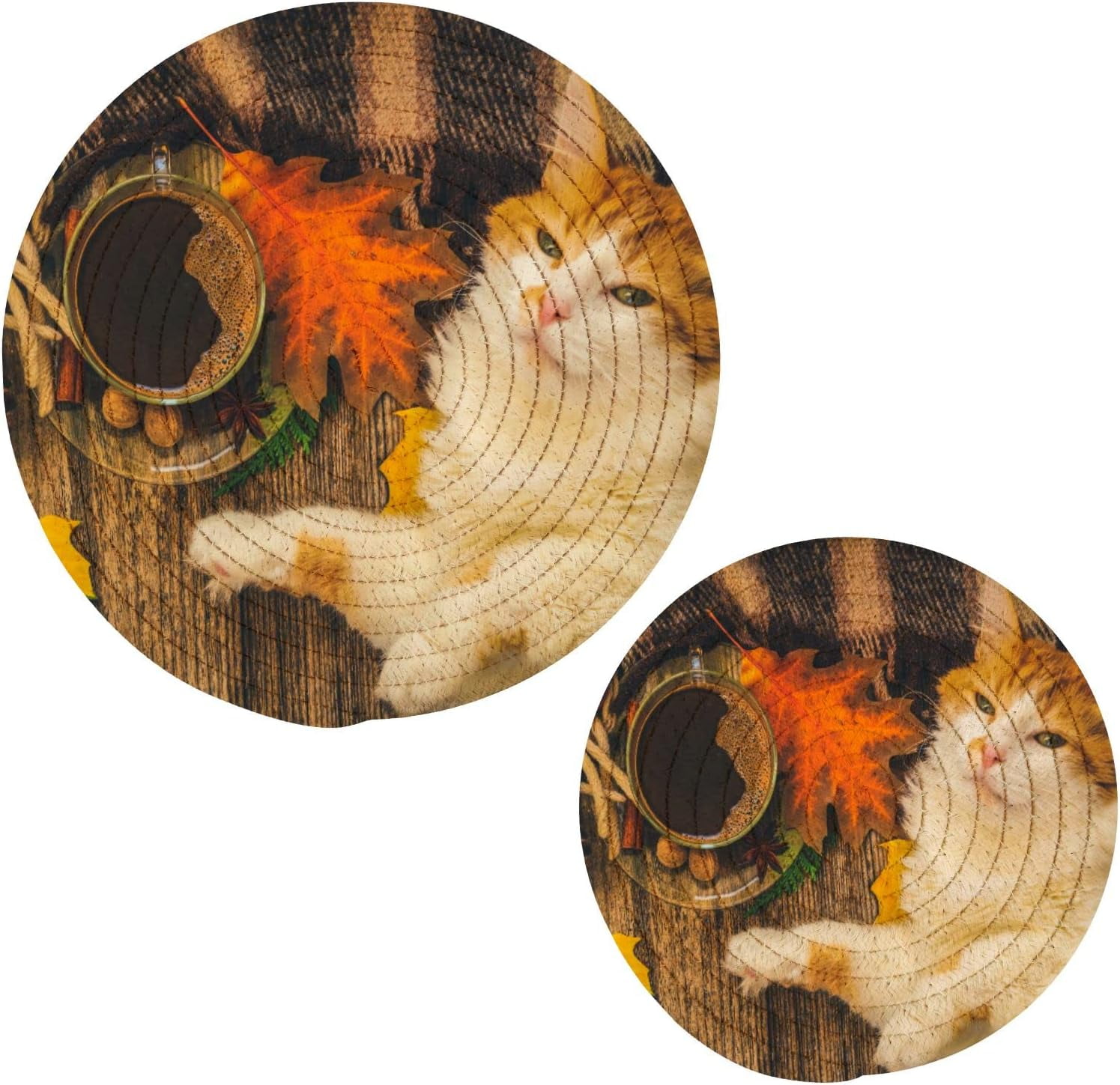 SKYSONIC Cat Cute Autumn Pot Holders Trivets, 2 Pcs Heat Resistant ...
