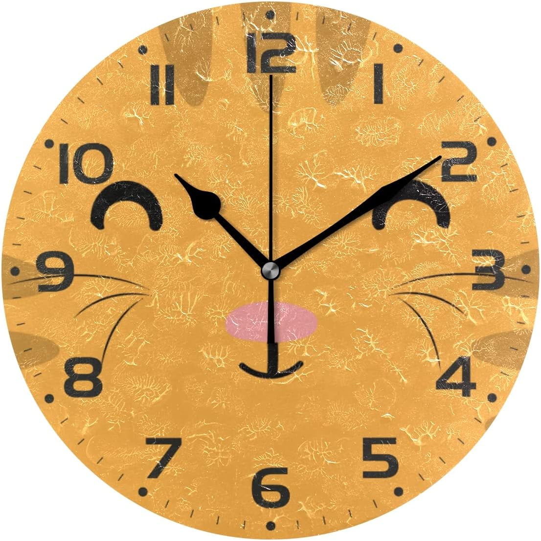 SKYSONIC Cat Face Wall Clock 10 Inch Silent Non Ticking Round Clock Oil ...