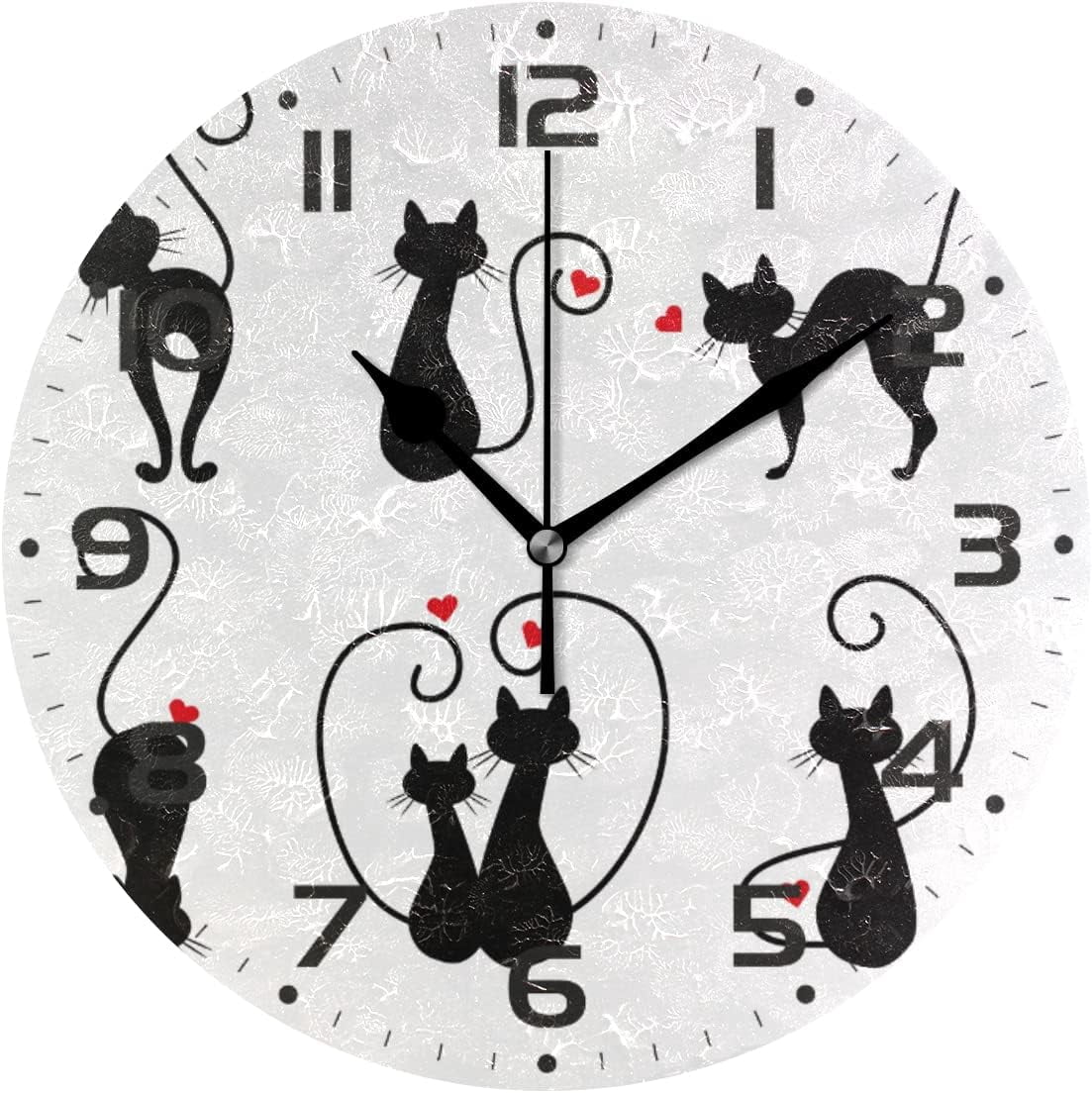 SKYSONIC Cat Heart Valentine's Day Wall Clock 10 Inch Silent Non ...