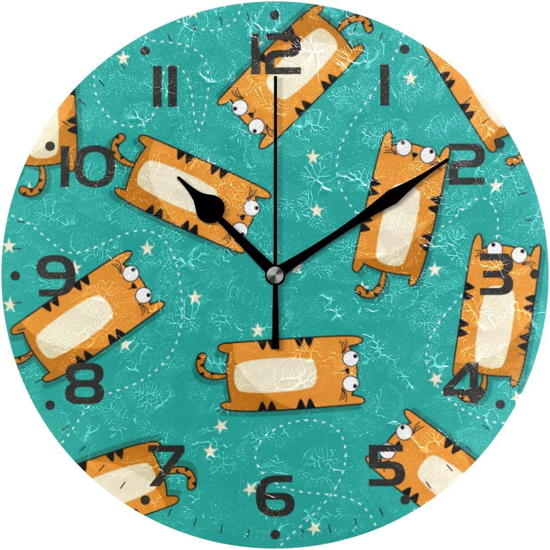 SKYSONIC Cat Orange Sleep on Star Wall Clock 10 Inch Silent Non Ticking ...