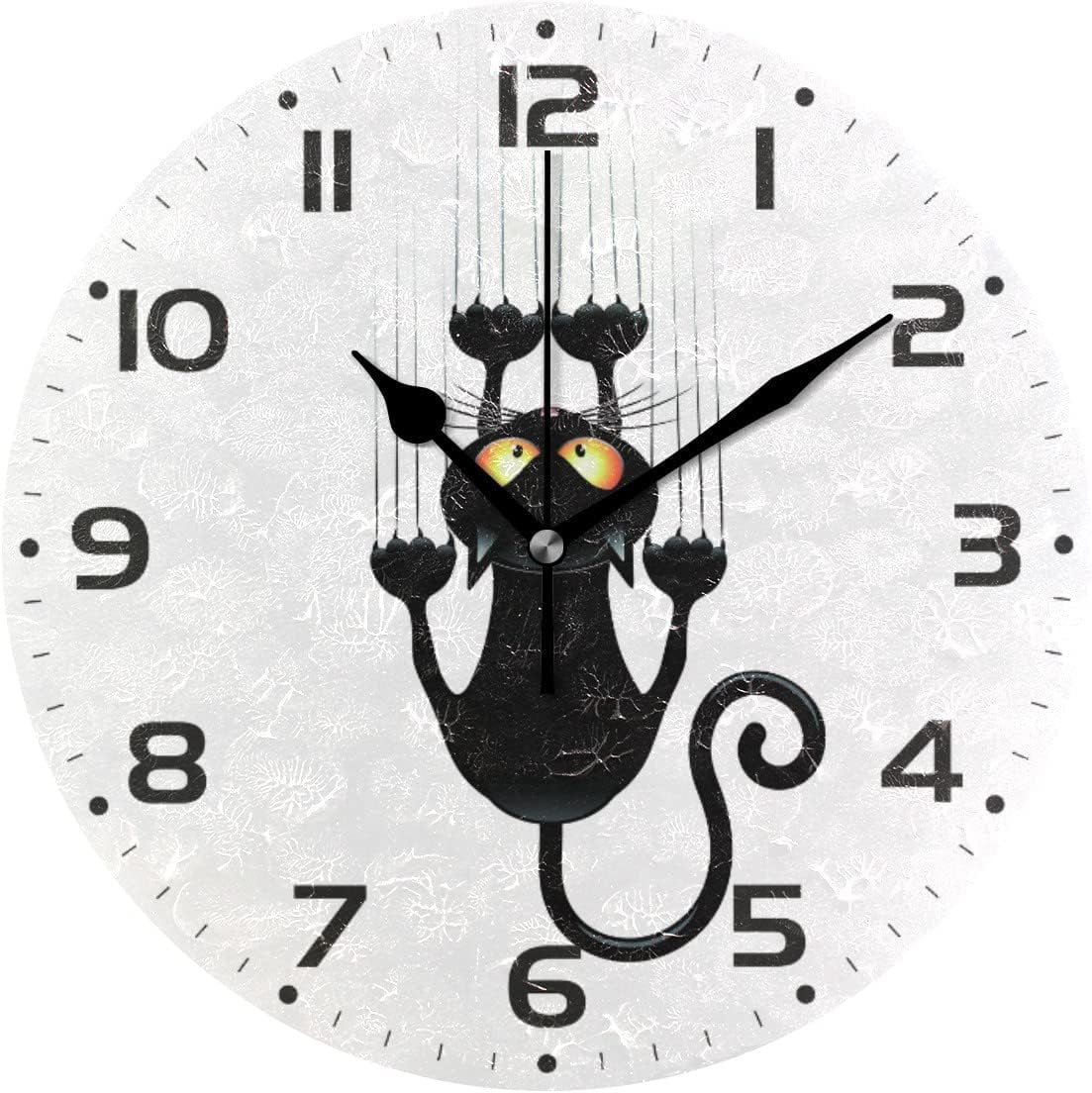 SKYSONIC Cat Paw Print Wall Clock 10 Inch Silent Non Ticking Round ...