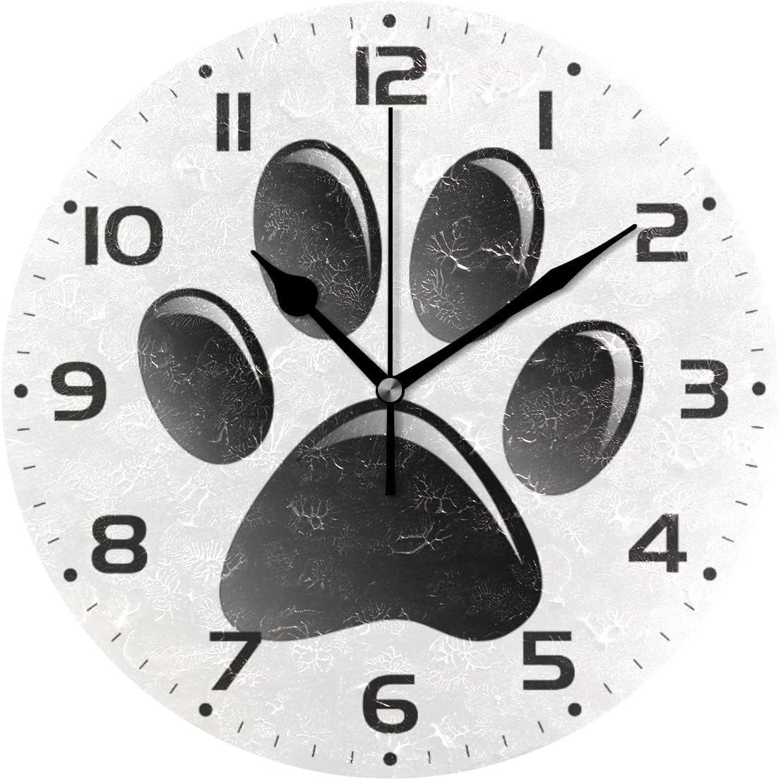 SKYSONIC Cat Paw Print Wall Clock 10 Inch Silent Non Ticking Round ...