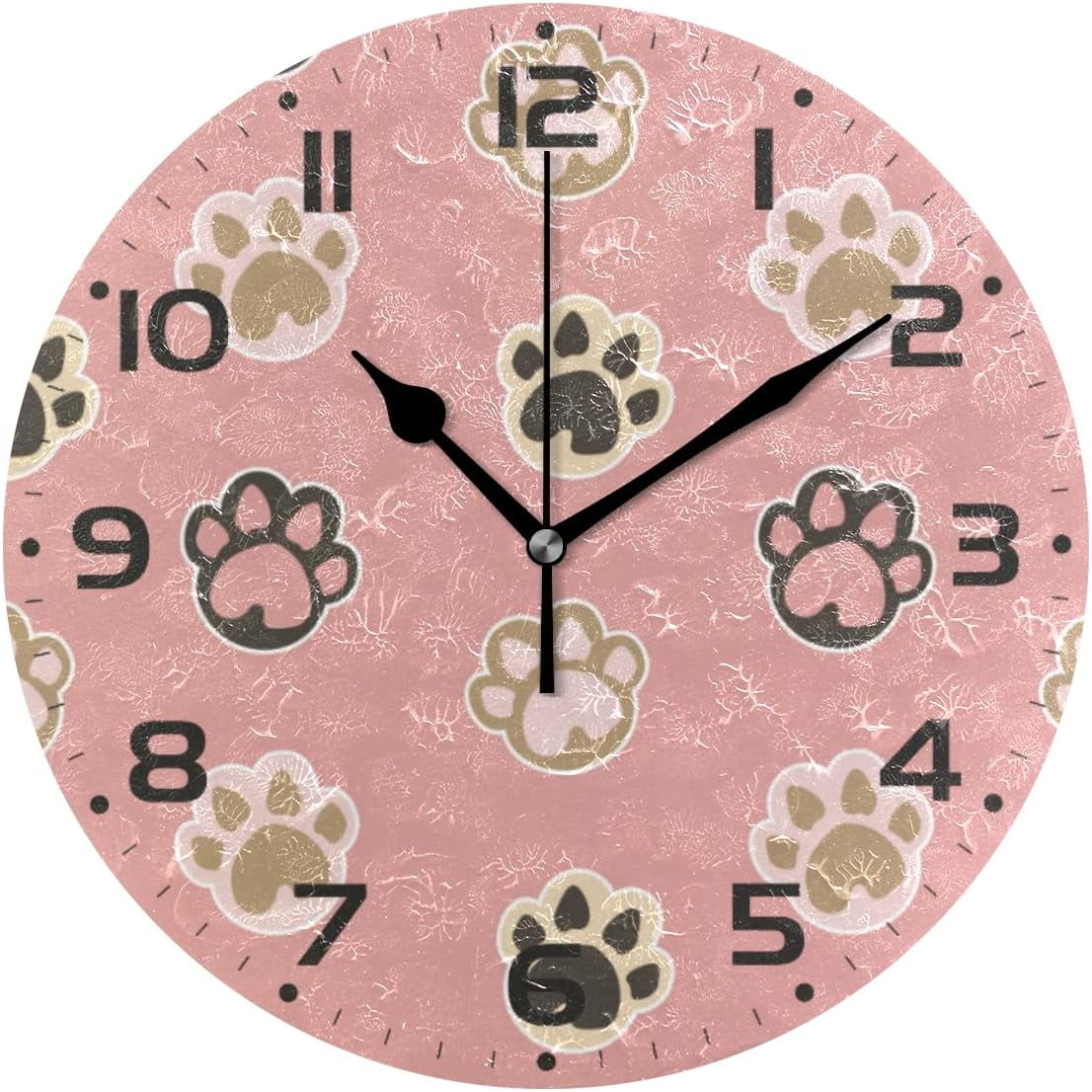 SKYSONIC Cat Paw Prints Wall Clock 10 Inch Silent Non Ticking Round ...
