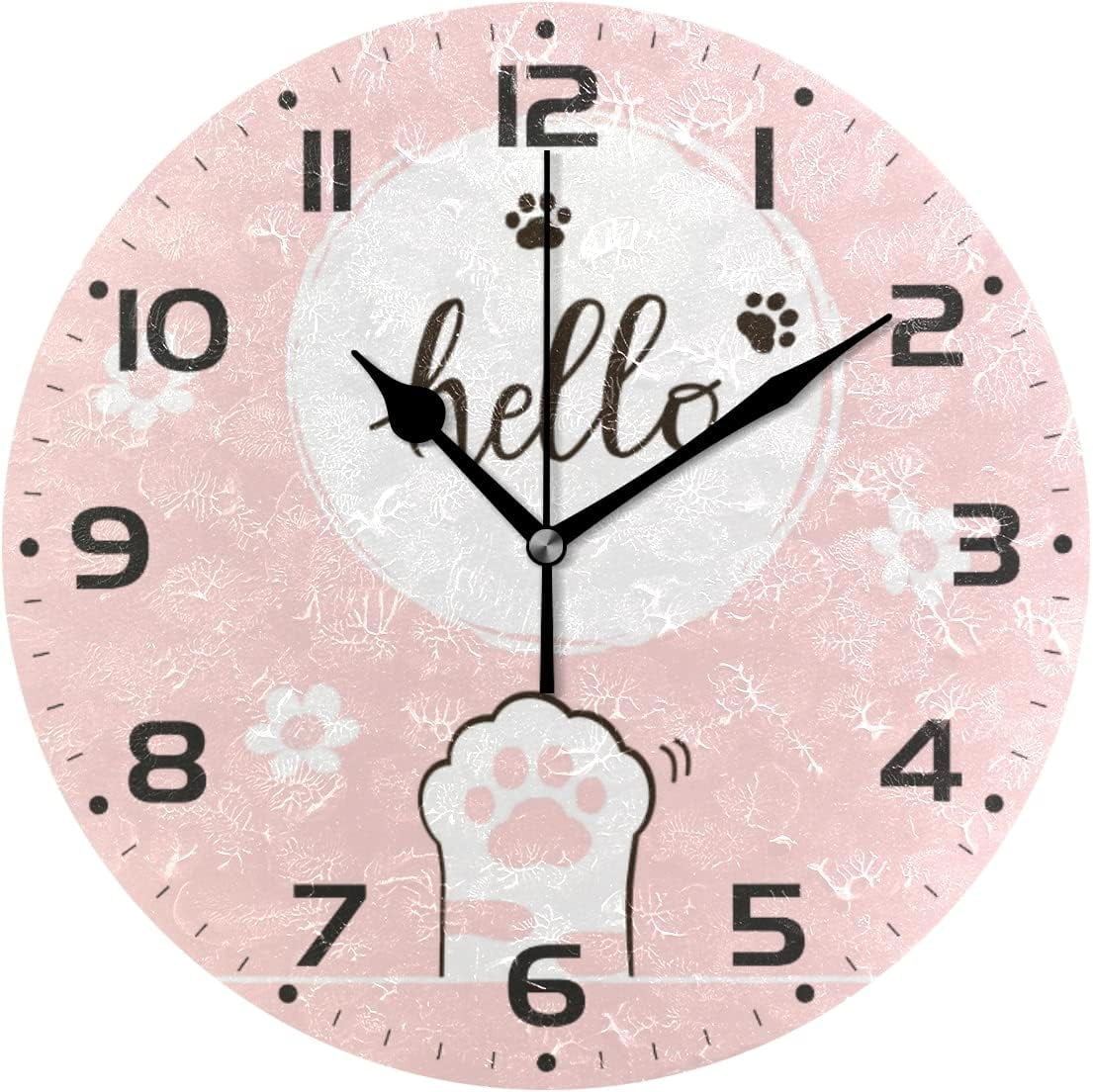 SKYSONIC Cat Paw Wall Clock 10 Inch Silent Non Ticking Round Clock Oil ...