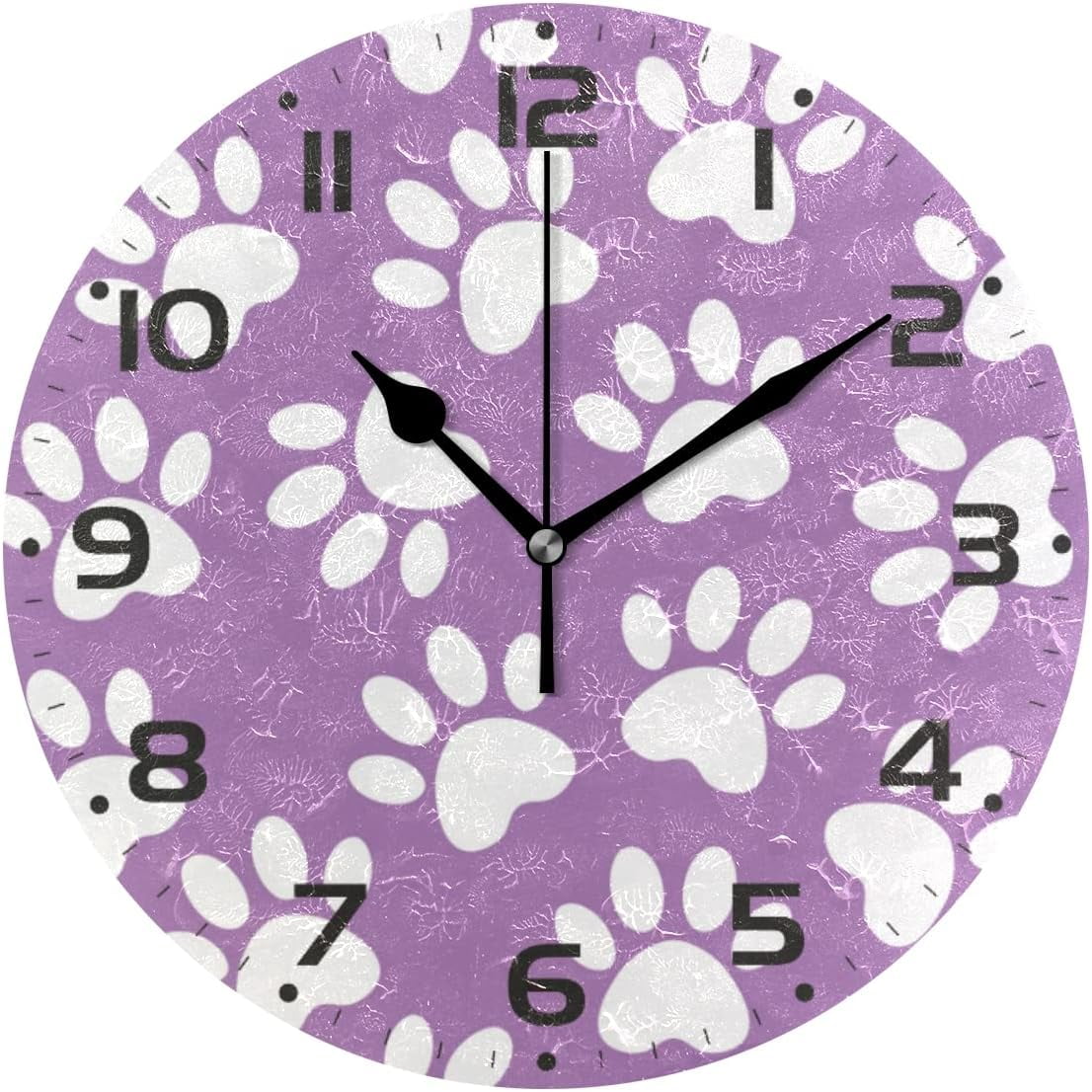 SKYSONIC Cat Purple Paw Wall Clock 10 Inch Silent Non Ticking Round ...