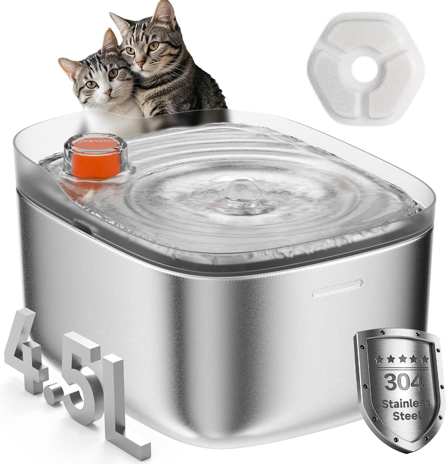 SKYSONIC Cat Water Fountain Stainless Steel, 4.5L/158oz Wired Cat Water ...