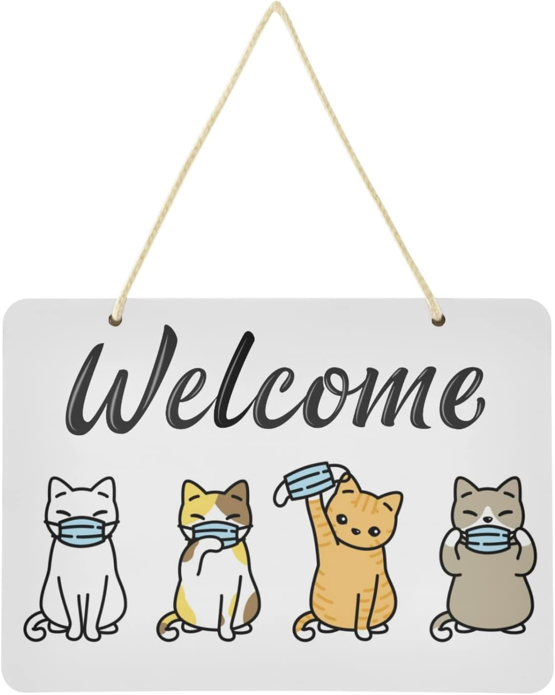 SKYSONIC Cat Welcome Sign Front Door Decor Wall Hanging Plaque ...
