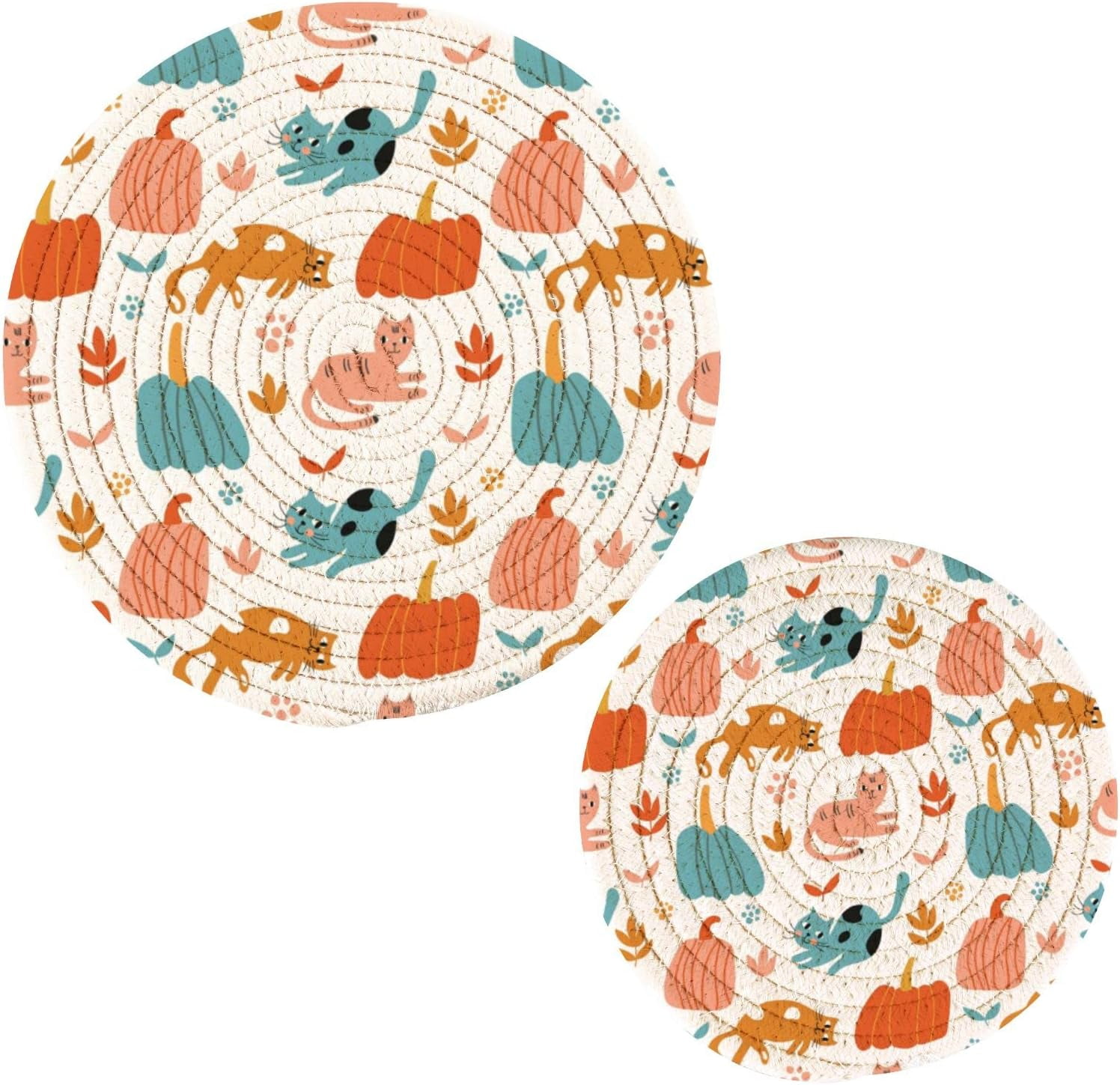 SKYSONIC Cats Pumpkins Cartoon Pot Holders Trivets, 2 Pcs Heat ...