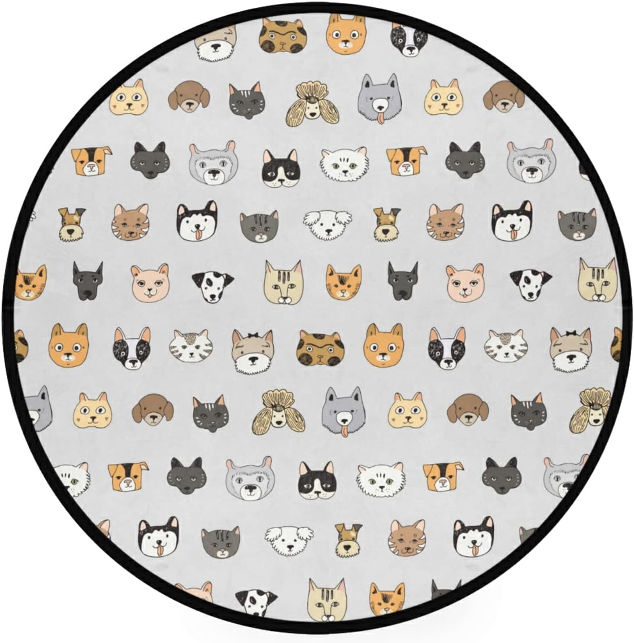 SKYSONIC Cats and Dogs Animal DoodleRound Area Rug Chair Couch Cover ...
