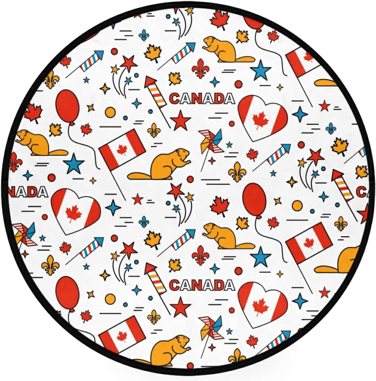 SKYSONIC Celebrate Holiday Canada Day Beavers ElementsRound Area Rug ...