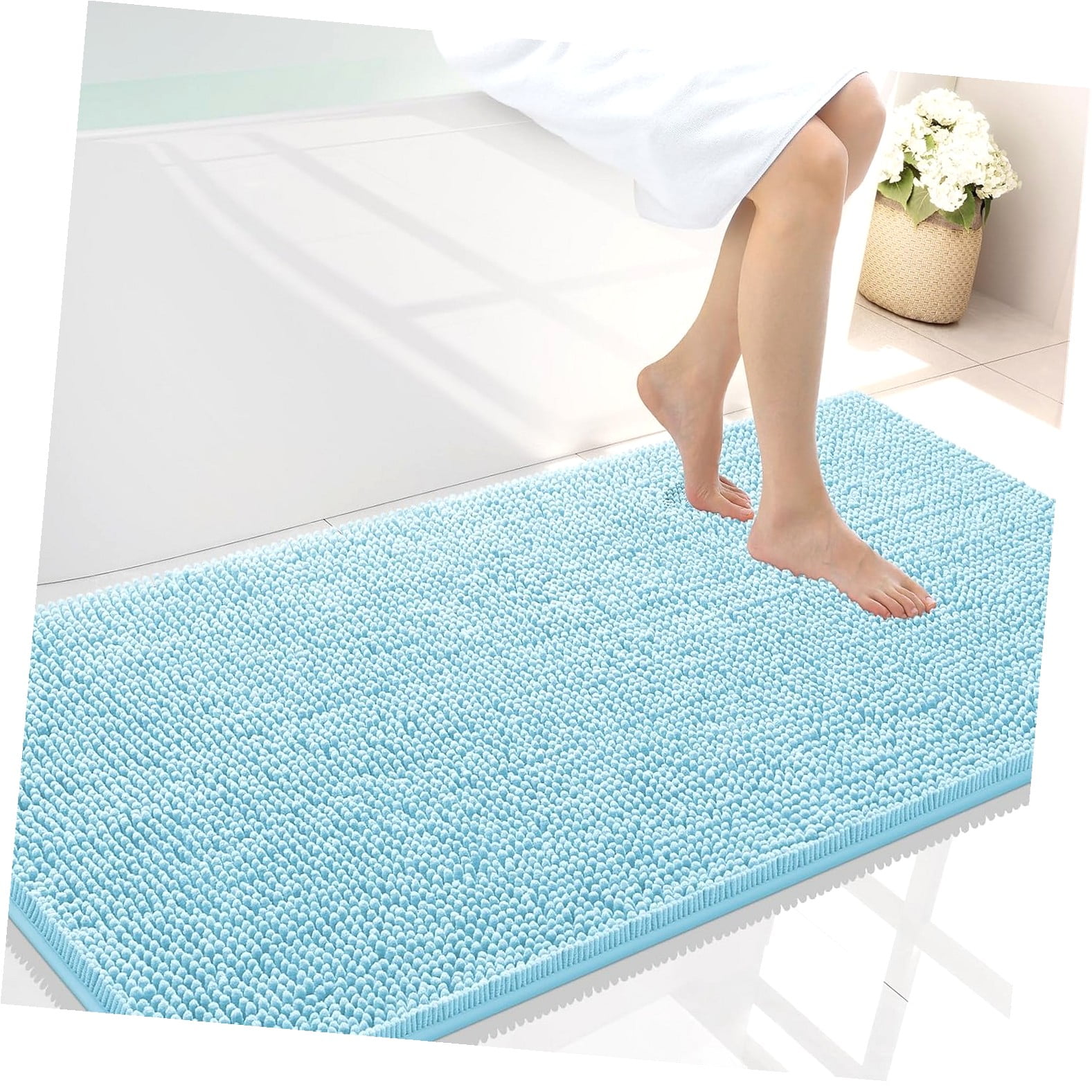 SKYSONIC Chenille Bathroom Rugs 47x24, Extra Soft and Absorbent Shaggy ...