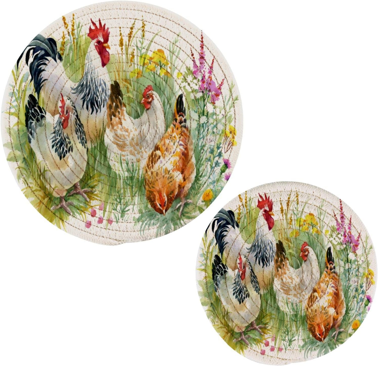 SKYSONIC Chickens Rooster Pot Holders Set Trivet Roosters Hot Pads Potholder Cotton for Kitchen ...