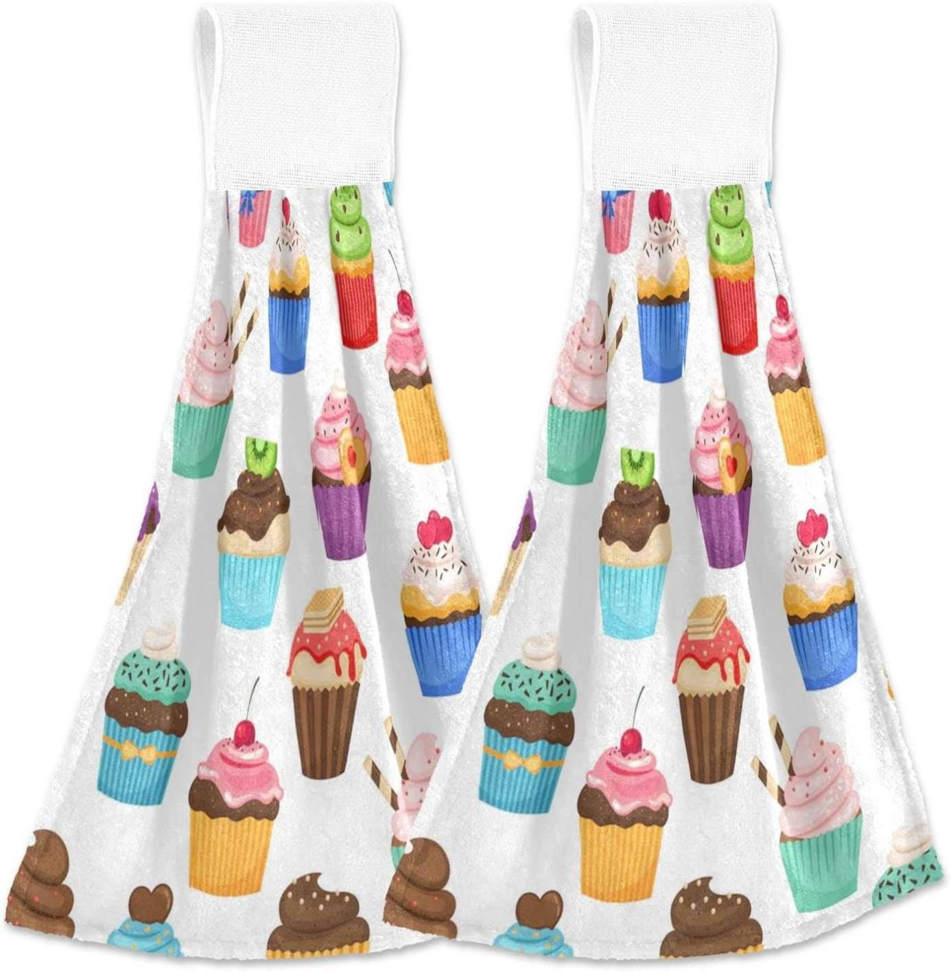 SKYSONIC Chocolate Cupcakes Cherry Hanging Hand Towels with Hanging ...