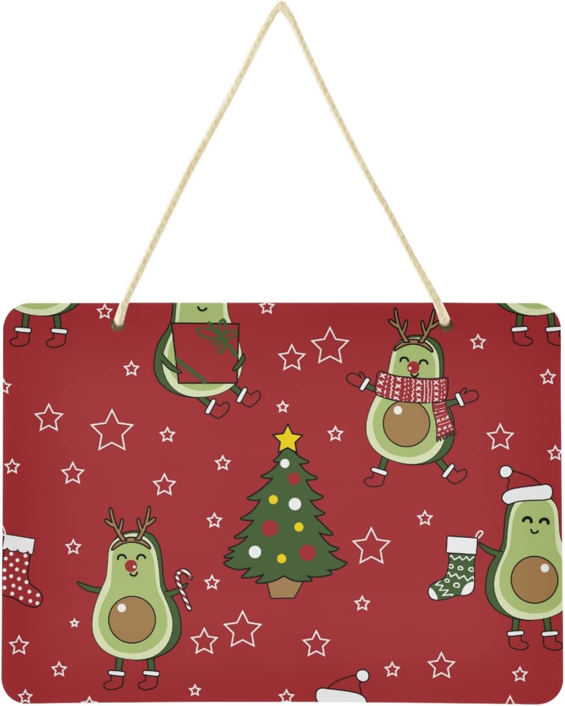 SKYSONIC Christmas Avocado Welcome Sign Front Door Decor Wall Hanging ...