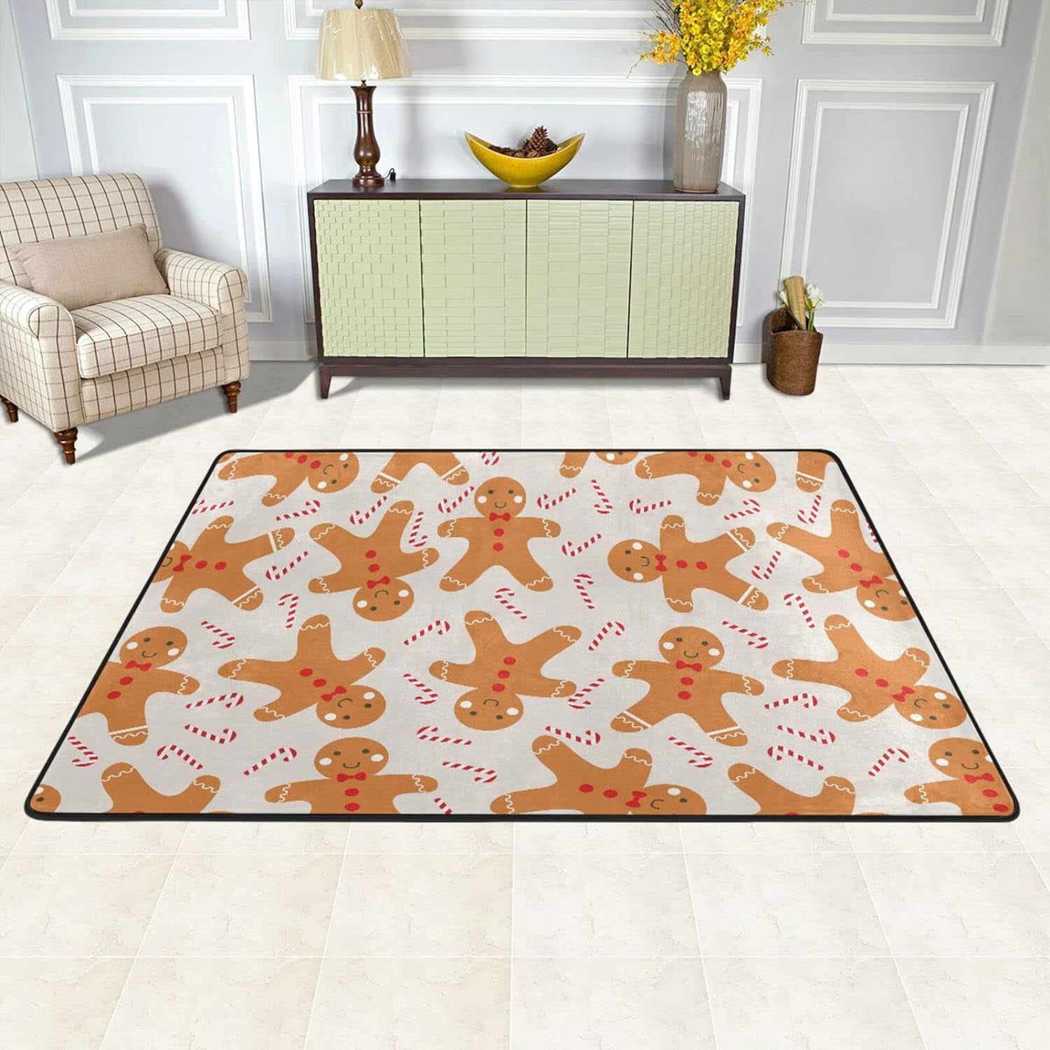 SKYSONIC Christmas Bread Man Non-Slip Area Rug, Gingerbread Cookies ...