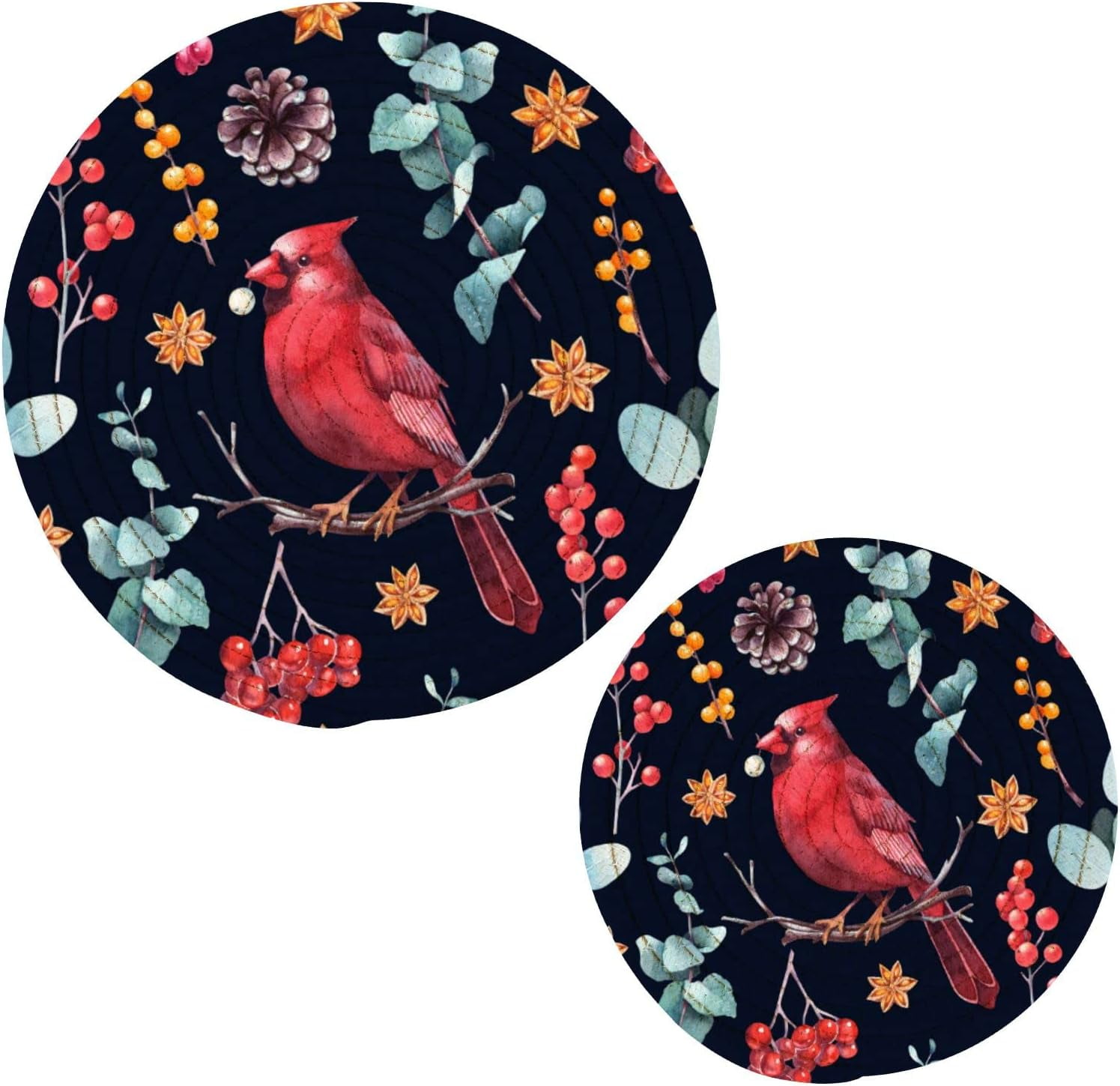 SKYSONIC Christmas Cardinal Bird Berries Pot Holders Trivets, 2 Pcs ...