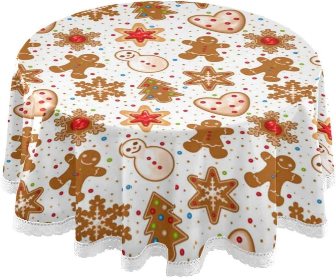 SKYSONIC Christmas Gingerbread Cookies Round Tablecloth 60 Inch Table ...