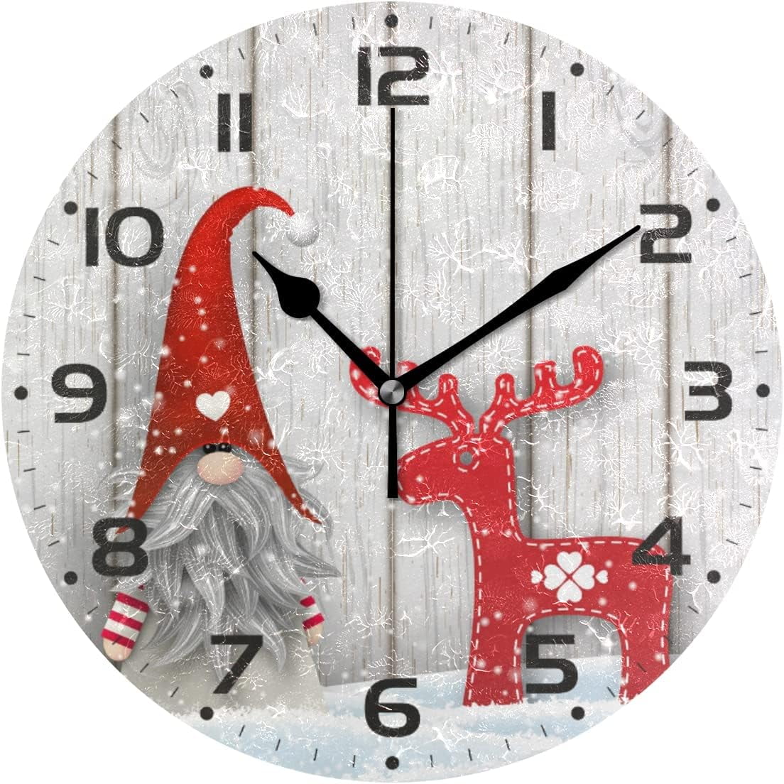 SKYSONIC Christmas Gnome Wall Clock 10 Inch Silent Non Ticking Round ...