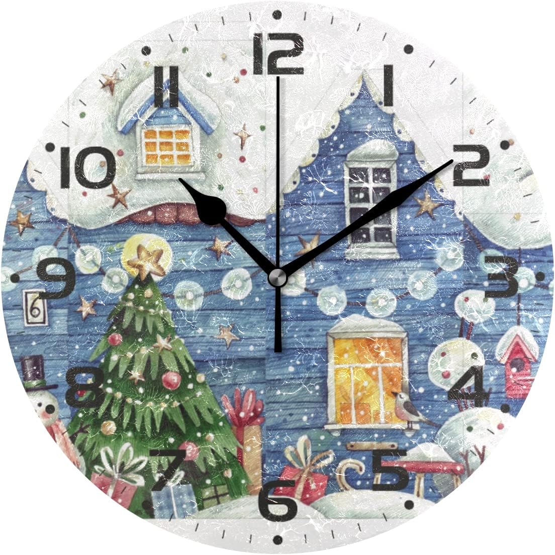SKYSONIC Christmas House Wall Clock 10 Inch Silent Non Ticking Round ...