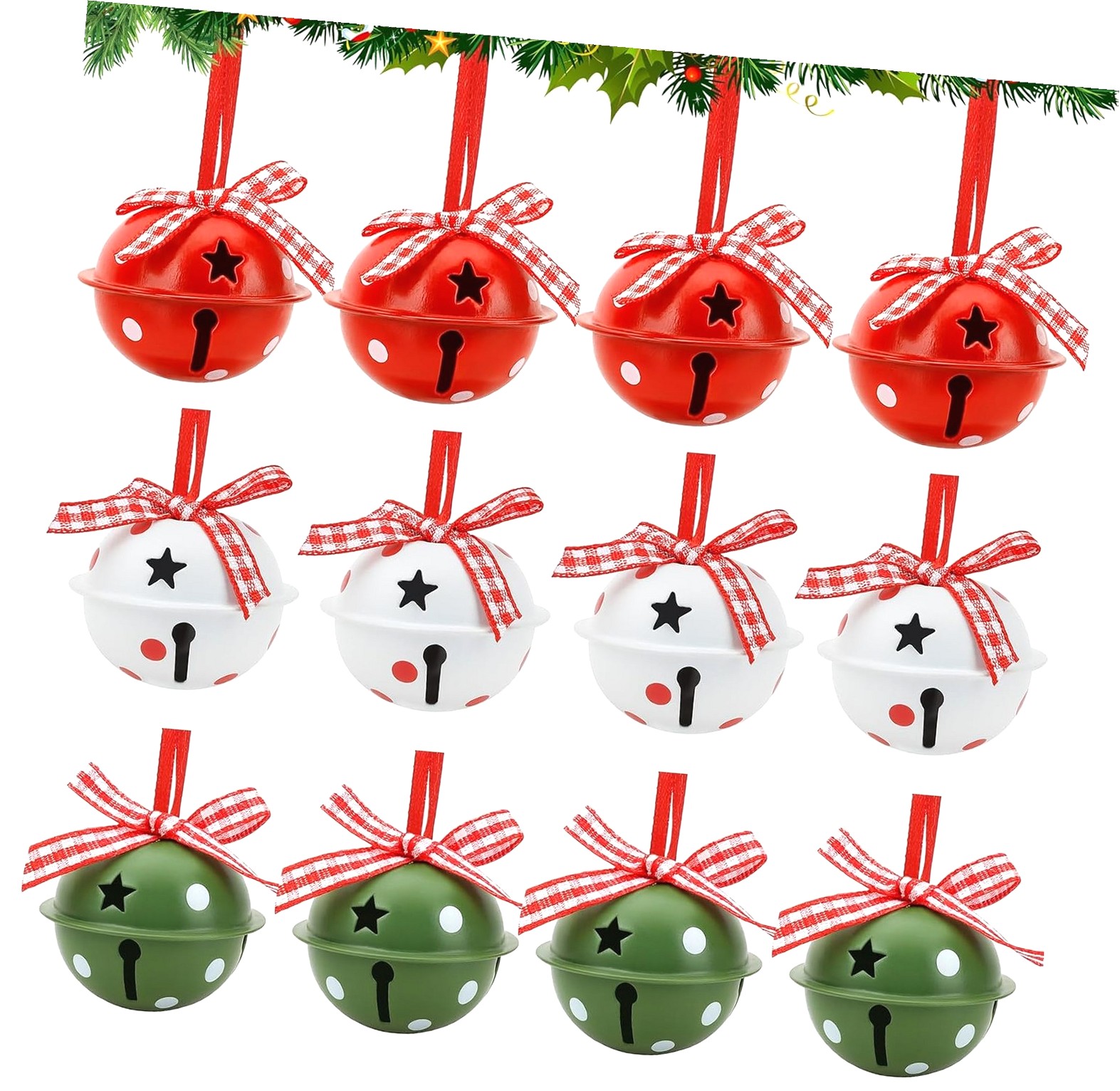 SKYSONIC Christmas Jingle Bells with Attachments, 12Pcs Christmas Bells ...
