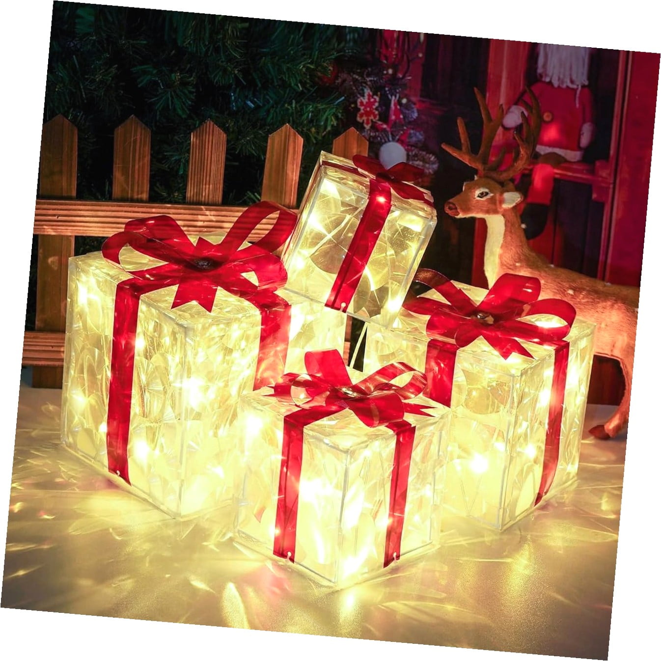 SKYSONIC Christmas Lighted Boxes, Pre-lit Lights Boxes Set of 4, Light ...