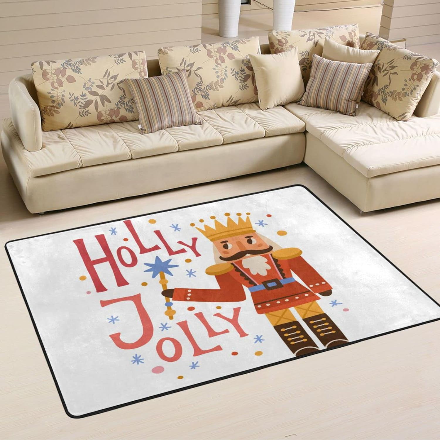 SKYSONIC Christmas Nutcracker Snowflakes Non-Slip Area Rug, Holly Jolly ...