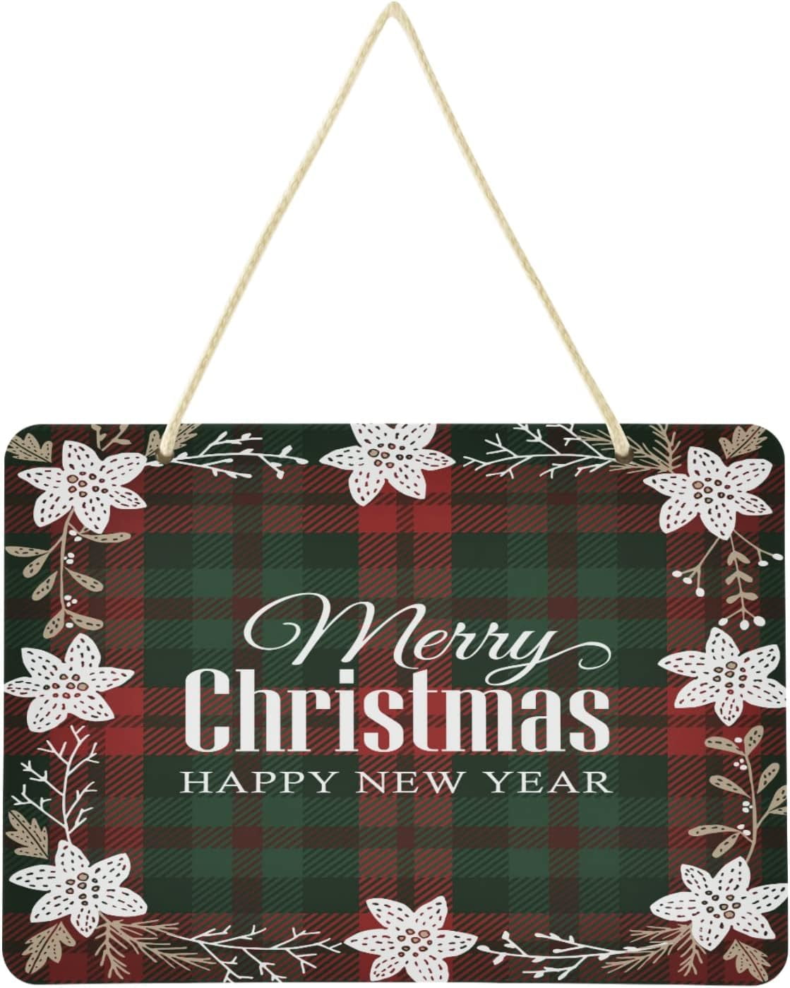 SKYSONIC Christmas Plaid Welcome Sign Front Door Decor Wall Hanging ...