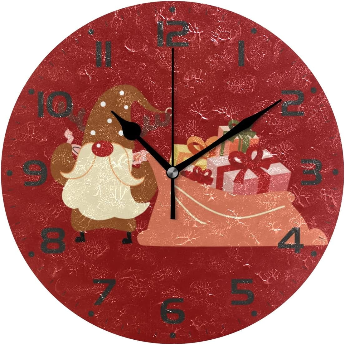 SKYSONIC Christmas Red Gnome Wall Clock 10 Inch Silent Non Ticking ...
