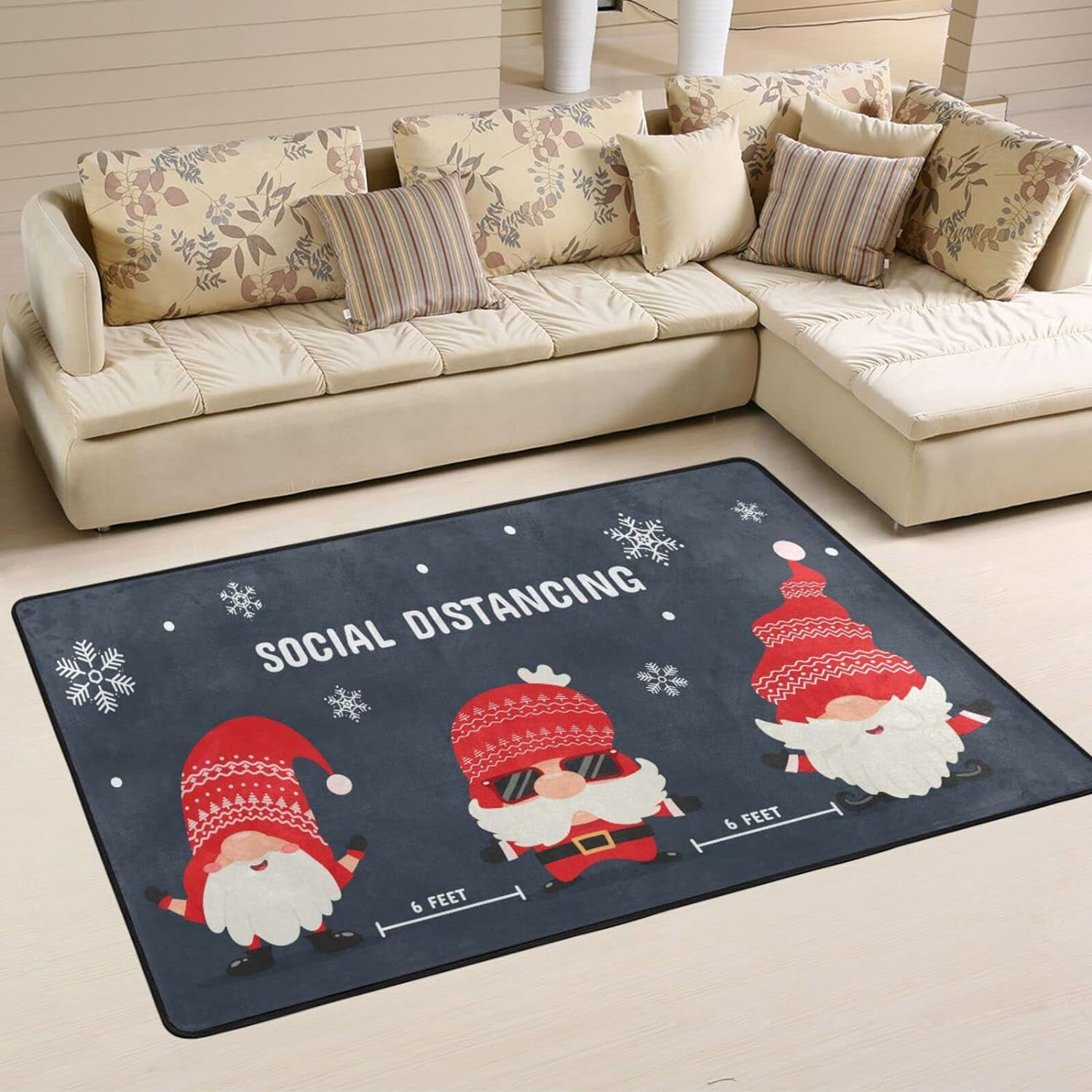 SKYSONIC Christmas Red Gnomes Non-Slip Area Rug, Social Distancing ...