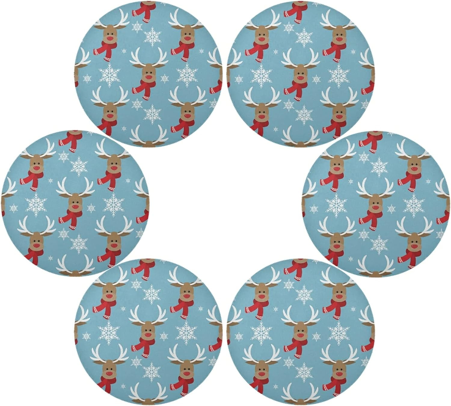 SKYSONIC Christmas Reindeer Snowflakes Round Placemats for Dining Table ...